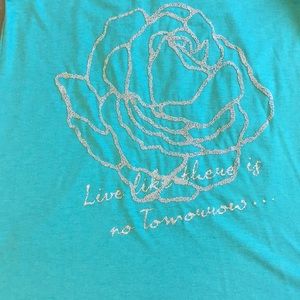 Vanity | Tops | Turquoise Tank Beaded Rose And Sparkly Letters | Poshmark